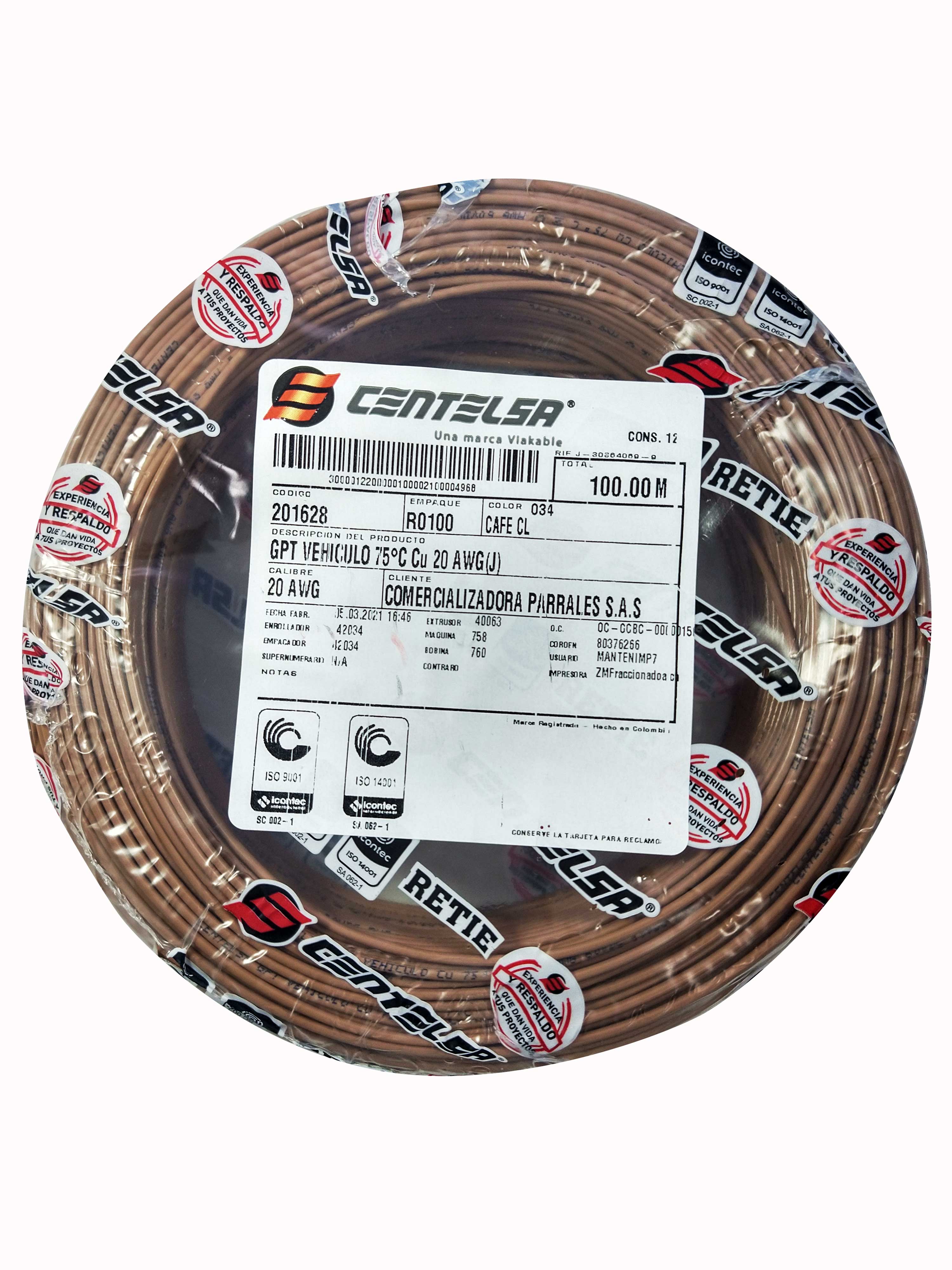 Cable No 22 Awg 105C 600V Rollox100 Cafe Claro 201627R1CFCLARO